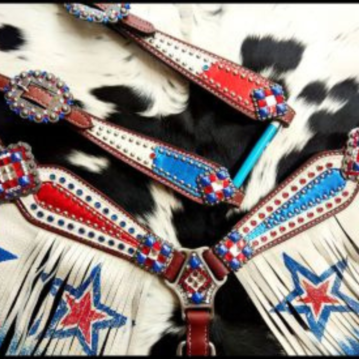 Showman ® Red/ White/ Blue patriotic fringe set. - Double T Saddles